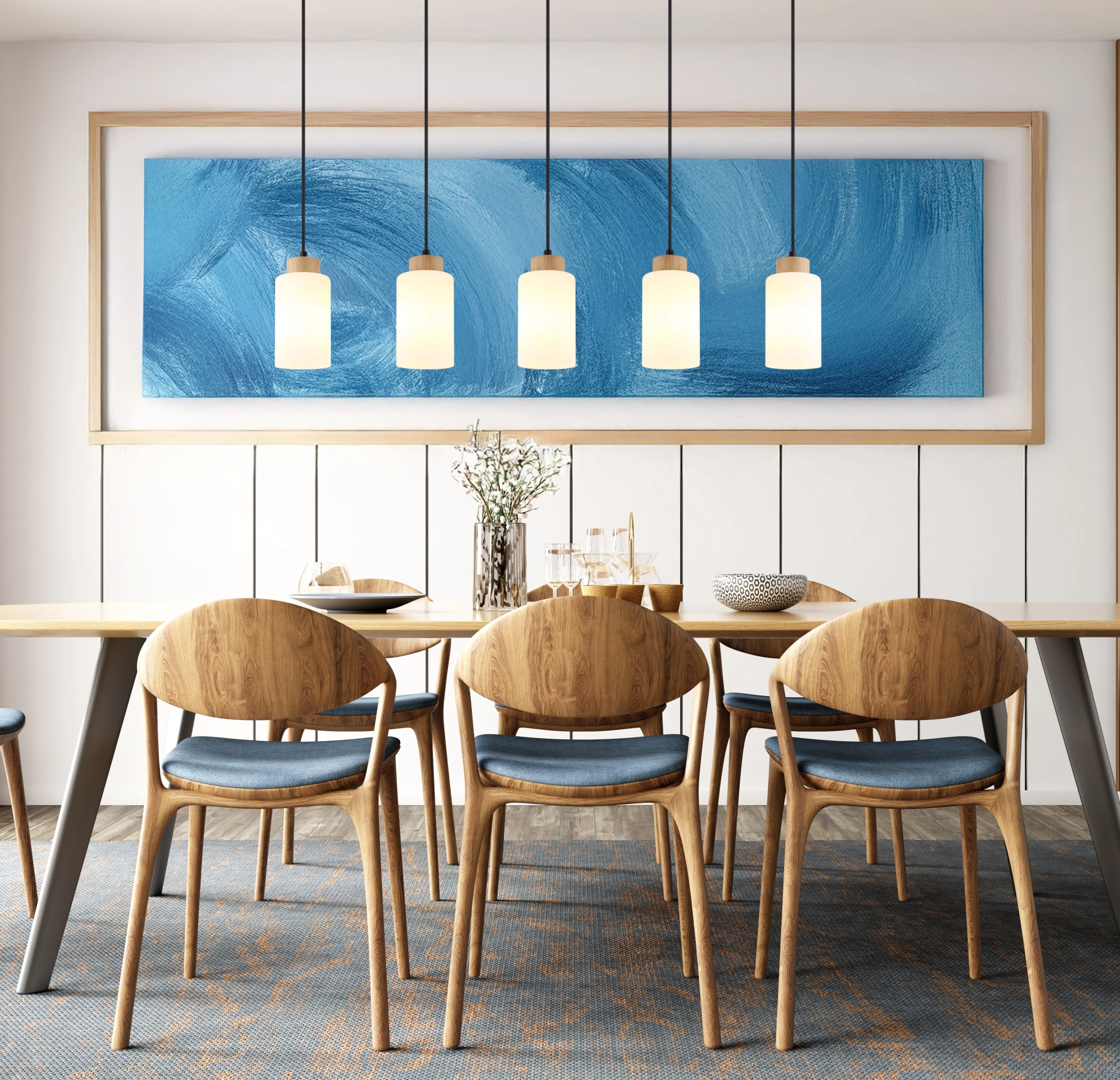 ROWENA pendant lamp - wood brown - glass opal matt - 15977-5H